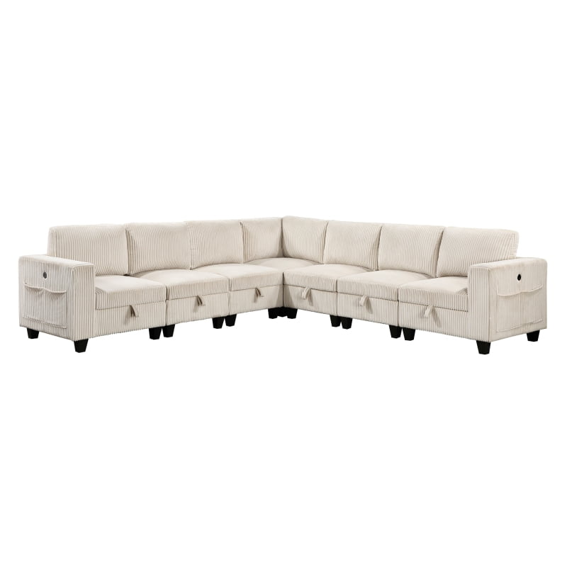 7-Piece Modular Sectional with Storage Seats, Side Pockets, Charging ...