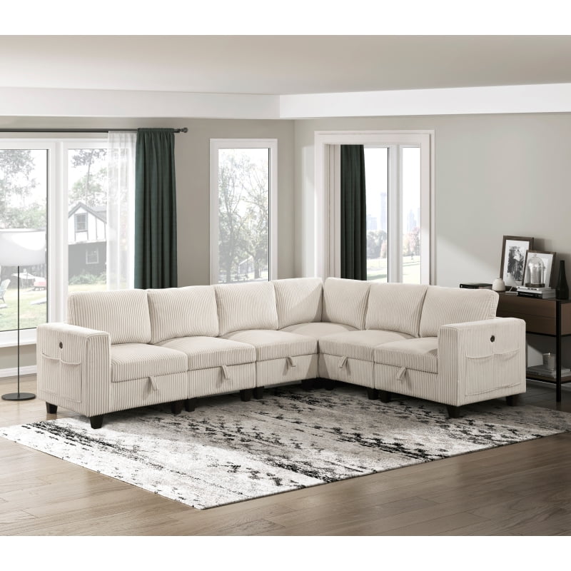 7-Piece Modular Sectional with Storage Seats, Side Pockets, Charging ...