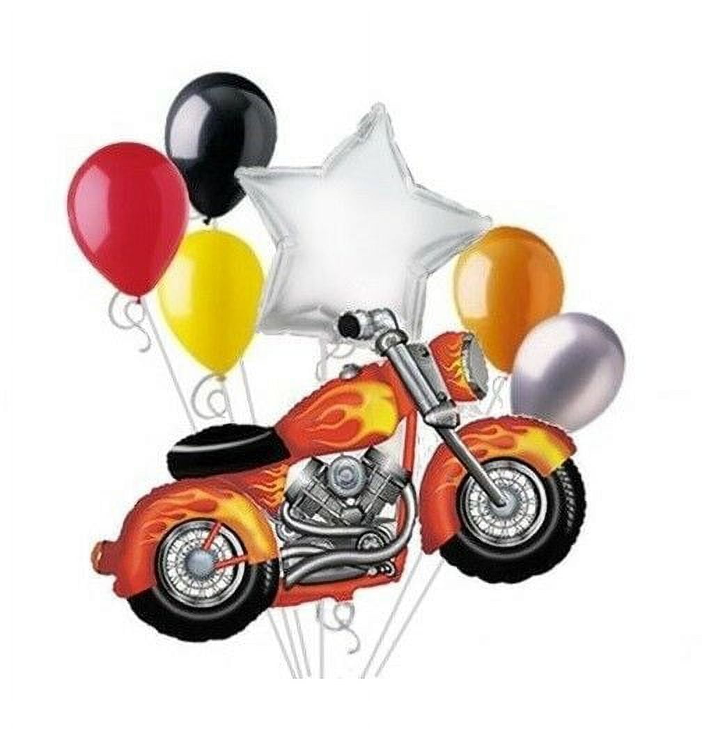 7 Piece Motorcycle Balloon Bouquet Set Harley Snarley Birthday Party ...