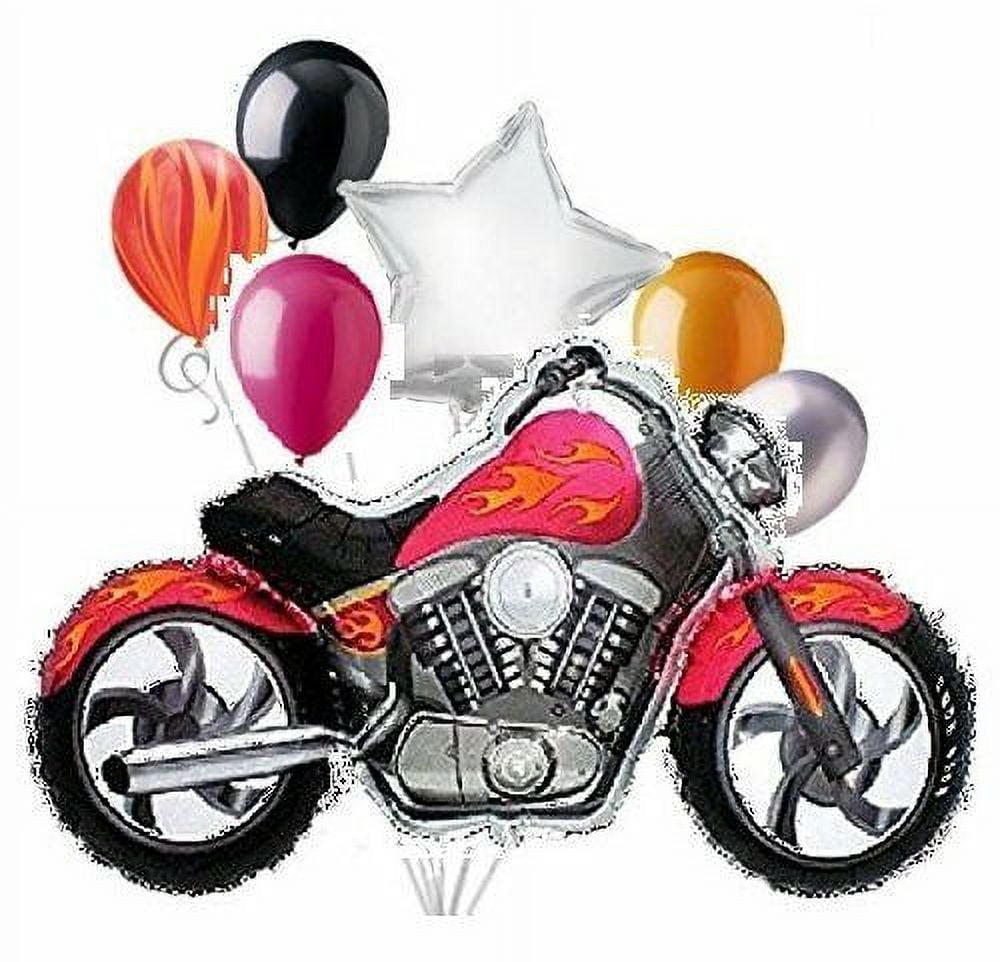 7 Piece Motorcycle Balloon Bouquet Set PINK RED Harley Birthday Party ...