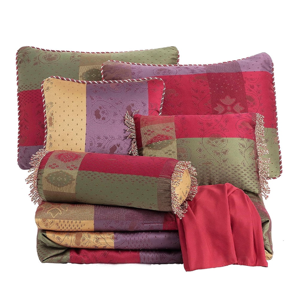 7-Piece Multi-color Paisley Floral Jacquard Luxurious Comforter Set ...
