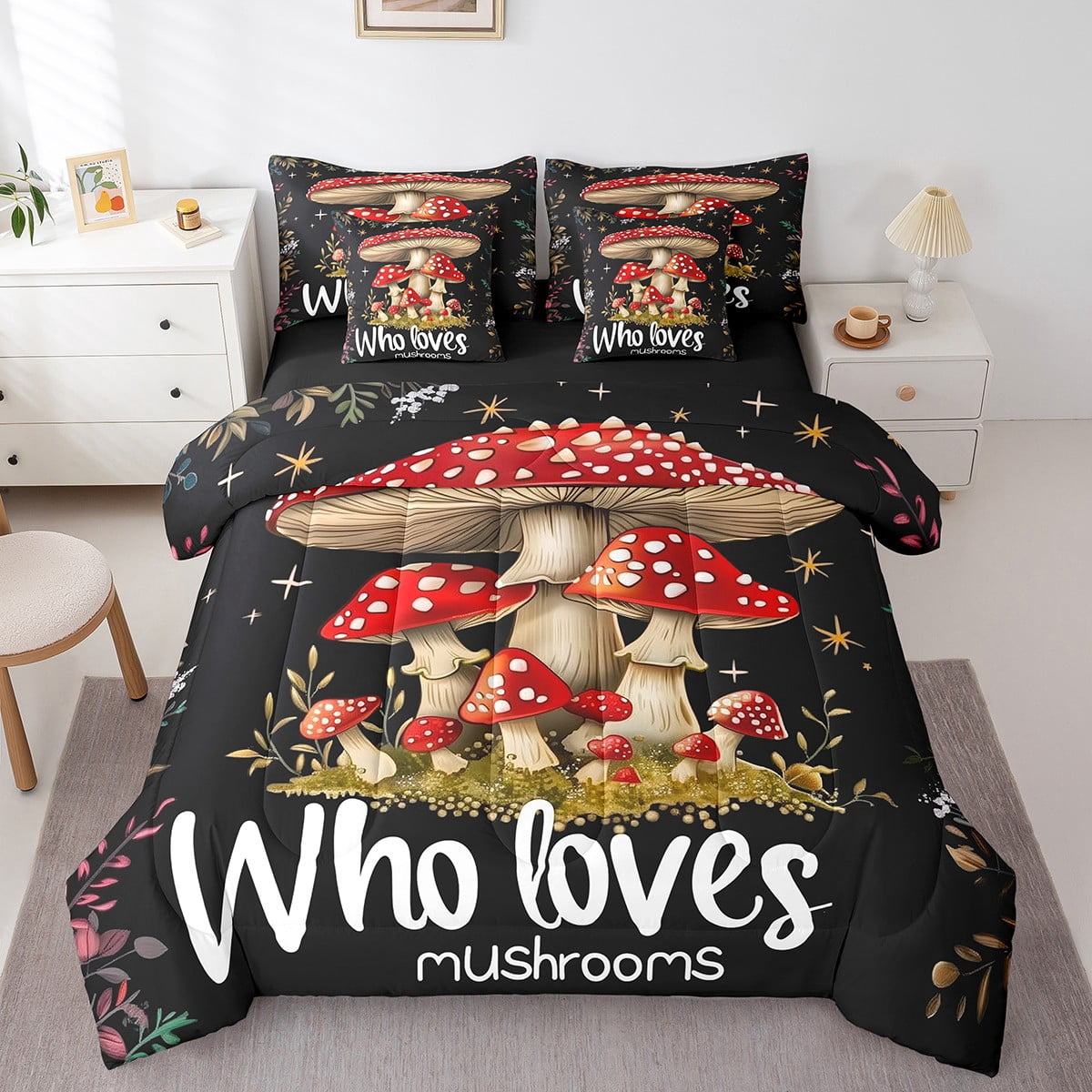 7 Piece Mushroom Bed in a Bag Full Size Rustic Farmhouse Bedding Sets ...