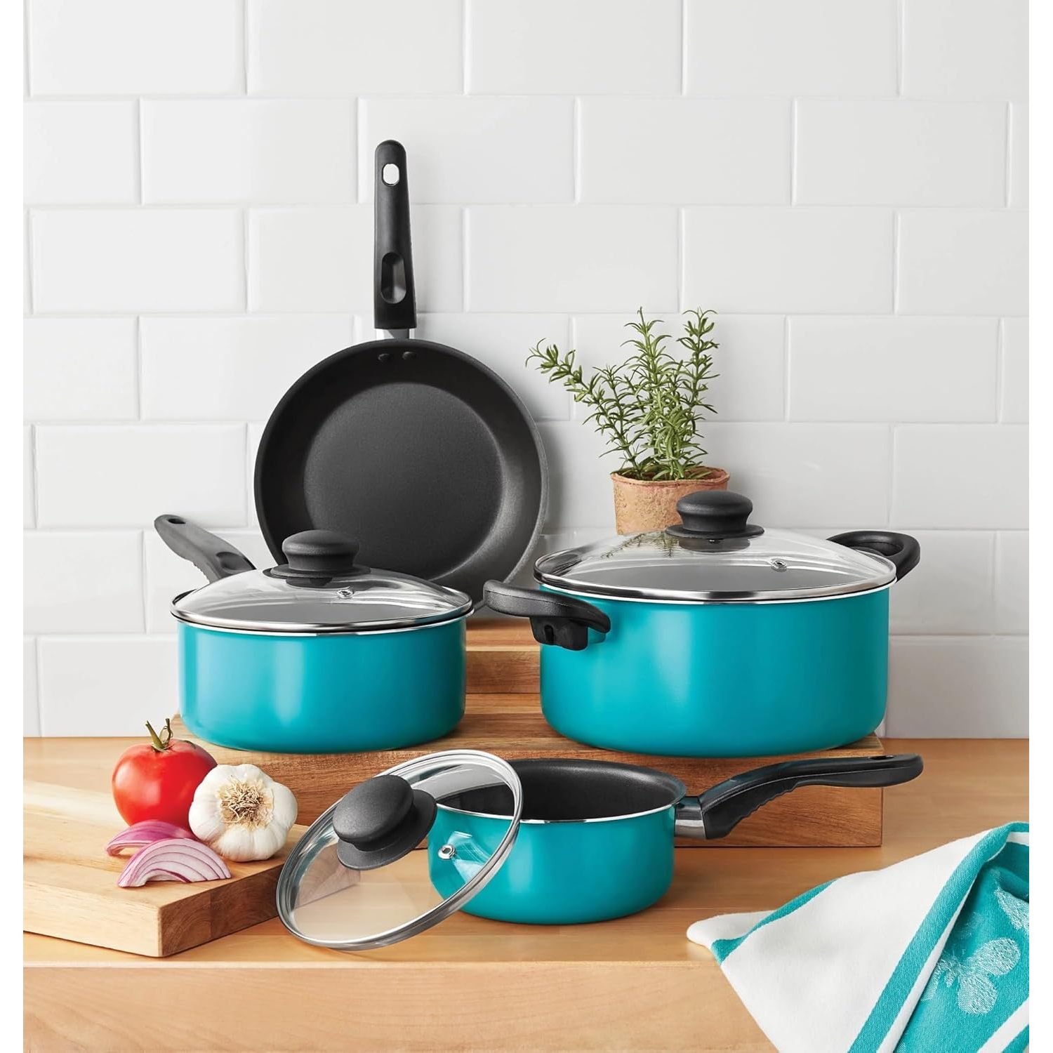 7 Piece Non-Stick Cookware Set Aluminum Teal - Walmart.com