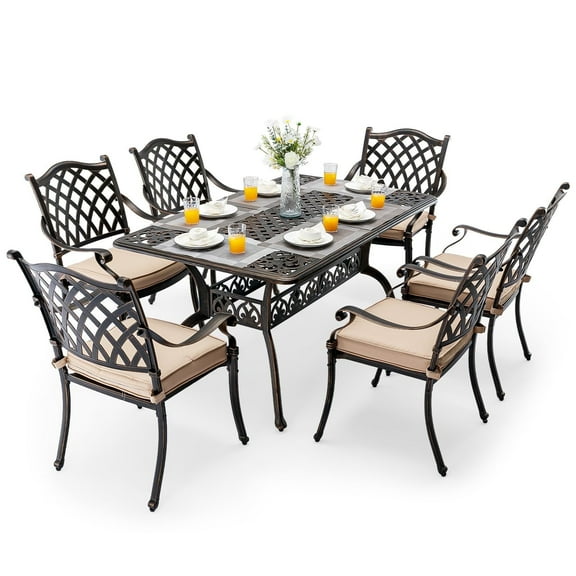ATKELITION 7 Piece Cast Aluminum Outdoor Dining Set, Patio Dining Set ...