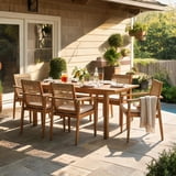 7-Piece Outdoor Dining Set with Handwoven Rope Chairs, Acacia Wood ...