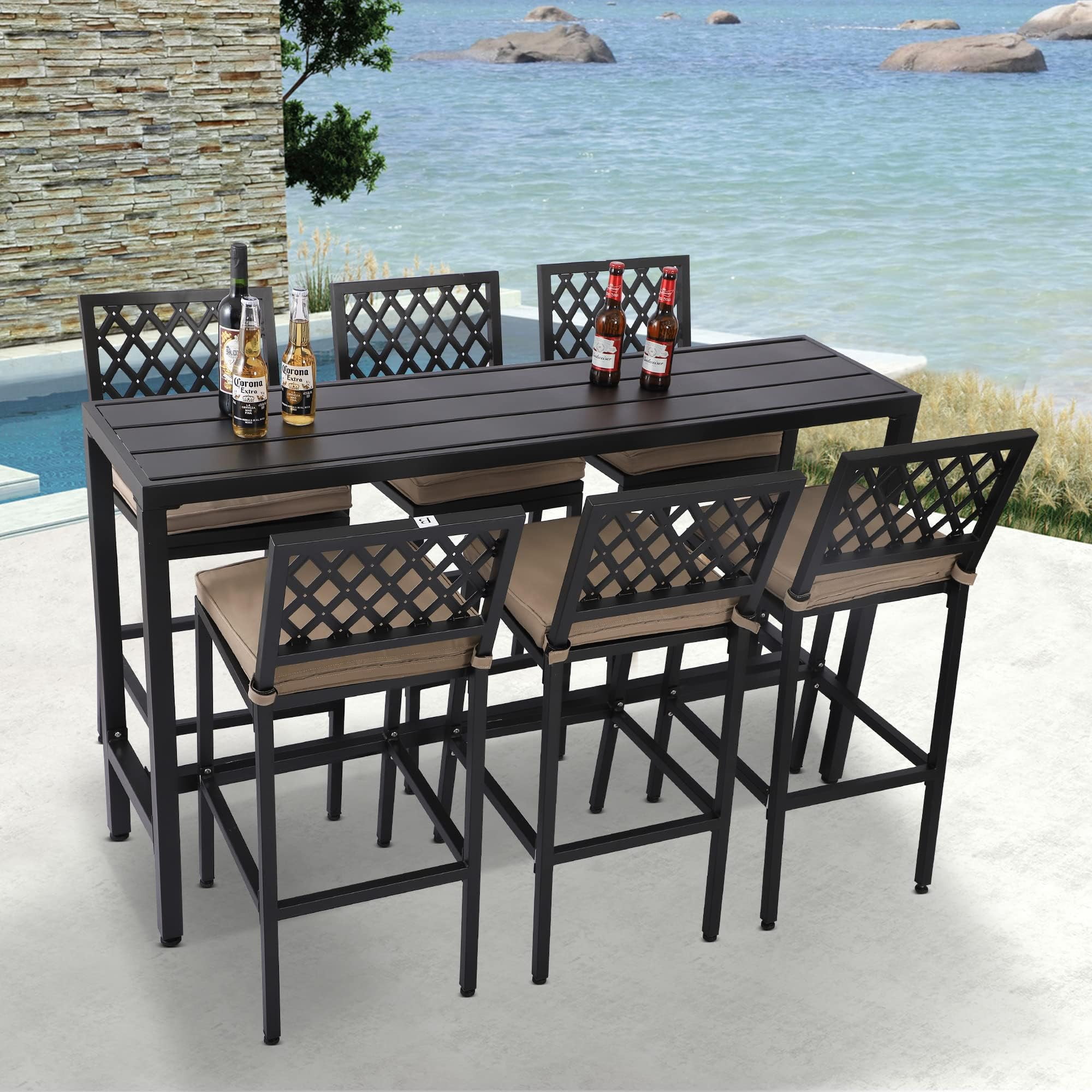 7-Piece Outdoor Patio Bar Set, Bar Height Patio Dining Set, Weather ...
