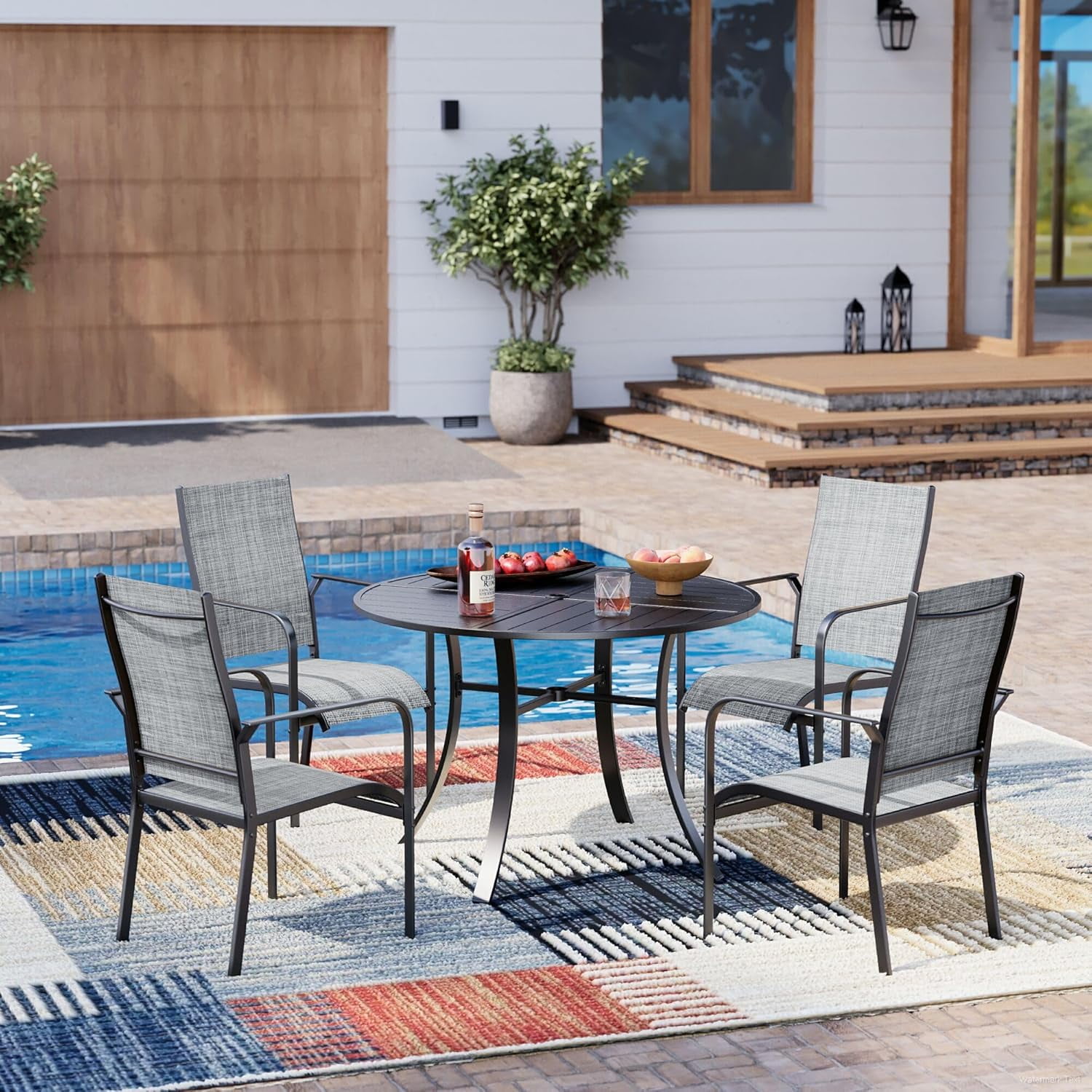 7-Piece Outdoor Patio Dining Set - 6 Stackable Texlin Sling Chairs & 63" Steel Table ...