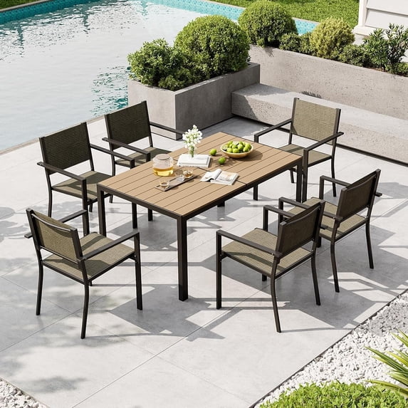 7-Piece Outdoor Patio Dining Set, Rectangular Metal Table with 6 ...