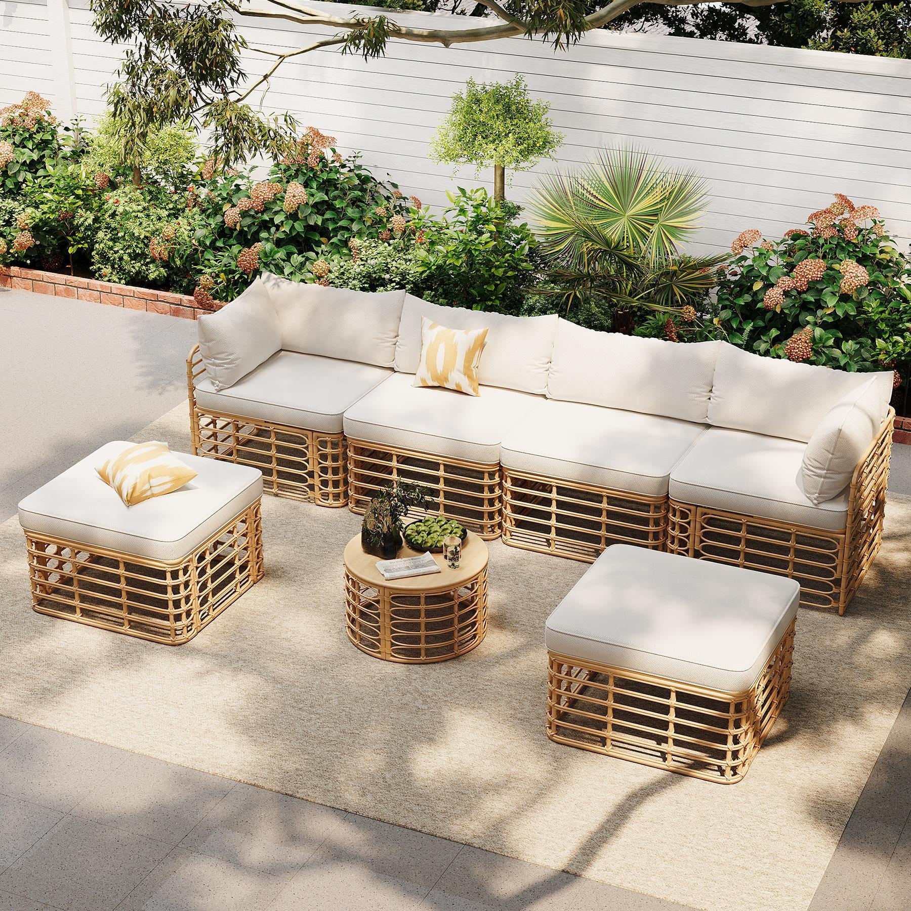 7-Piece Outdoor Patio Furniture, All-Weather Rattan Sectional Sofa Set ...