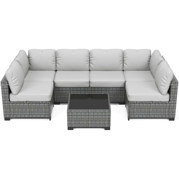 7-Piece Outdoor Patio Furniture Set, All-Weather Sectional Rattan Sofa ...