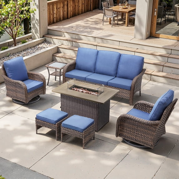 7 Piece Outdoor Patio Furniture Set with Fire Pit Table,Swivel Rocker ...