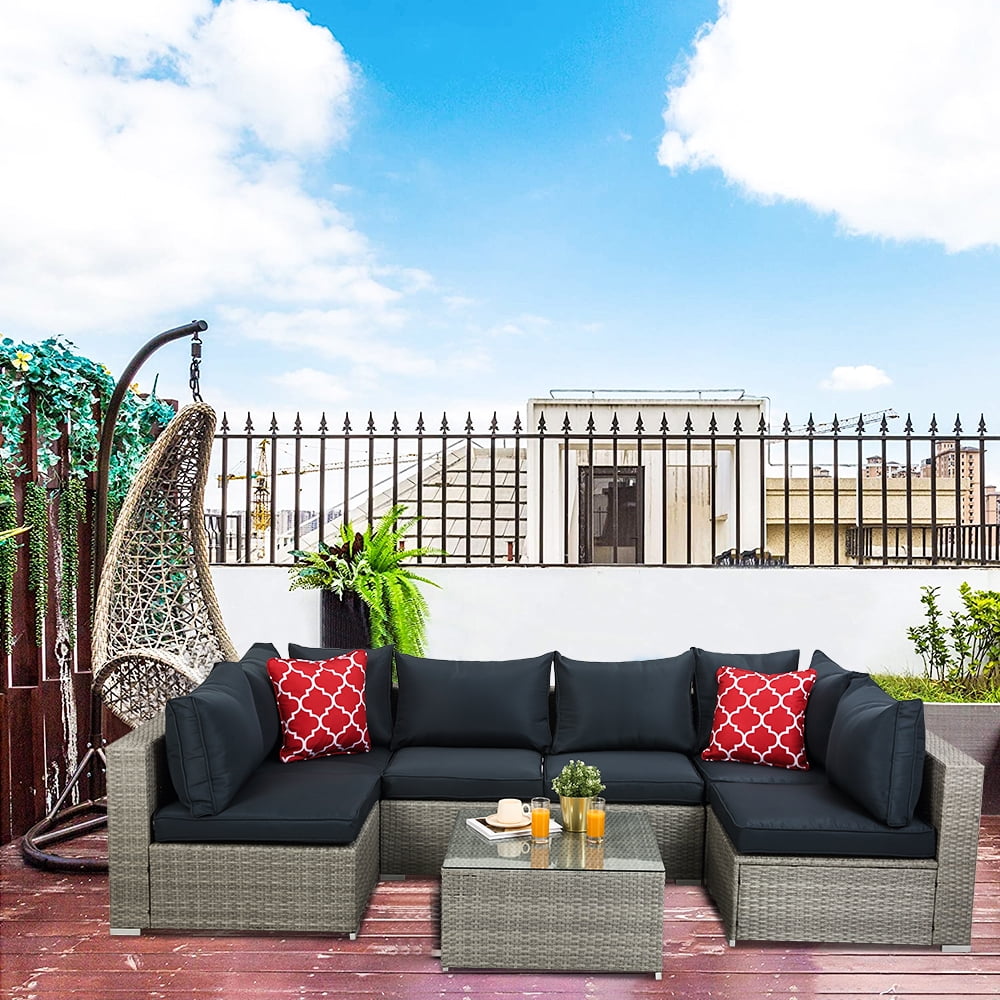 7 Piece Outdoor Patio Furniture Sofa Sets, Sectional Rattan Couch Set ...