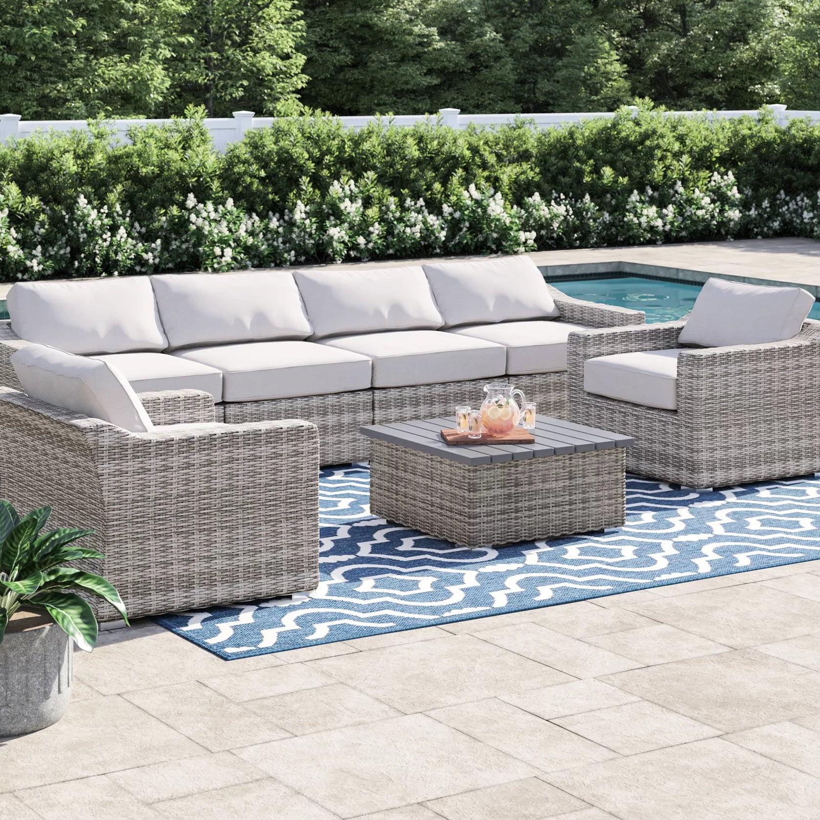 7-Piece Outdoor Wicker Conversation Set | Water-Resistant, Light Gray ...