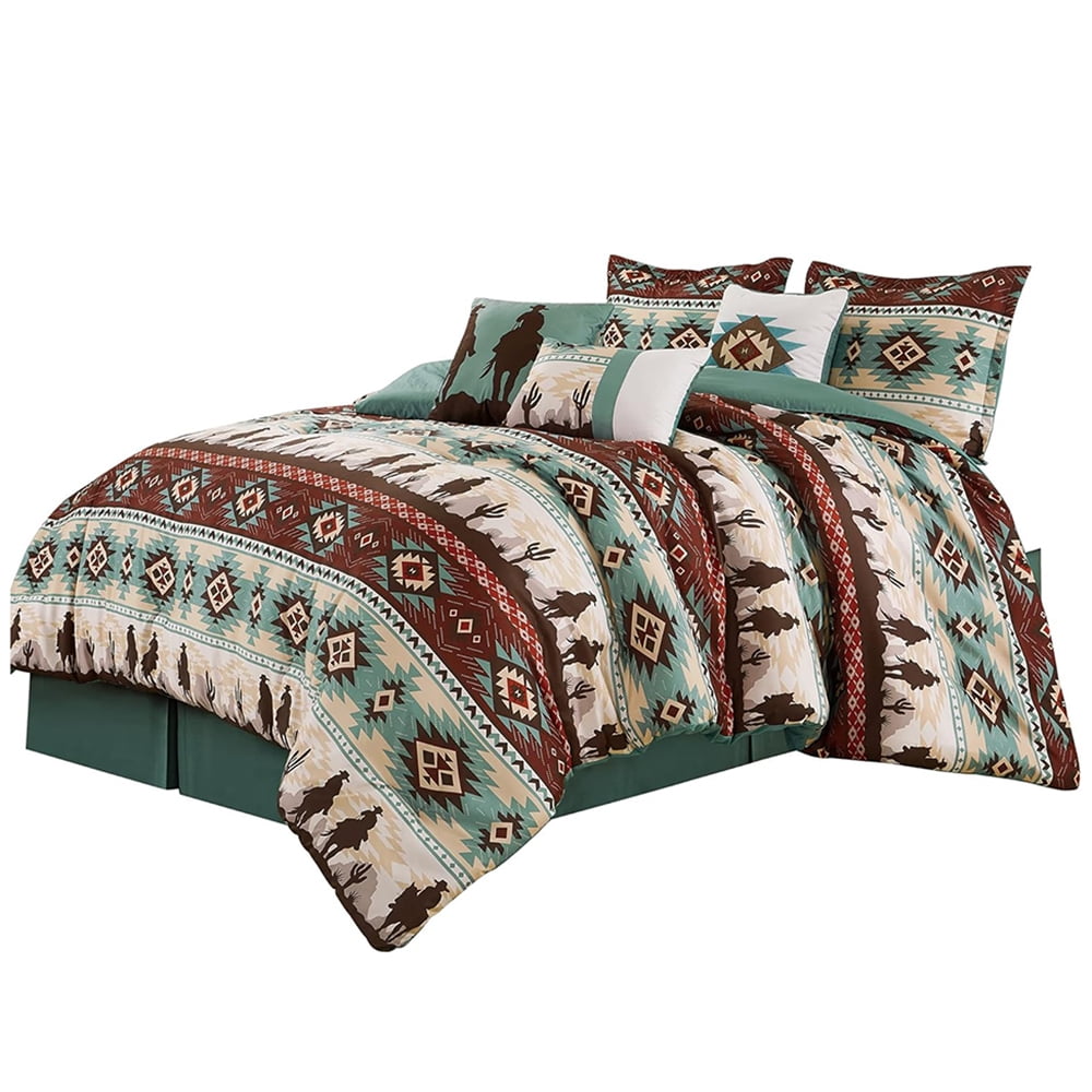 7-Piece Southwestern Cowboys Aztec Comforter Set - Multicolor Printed ...