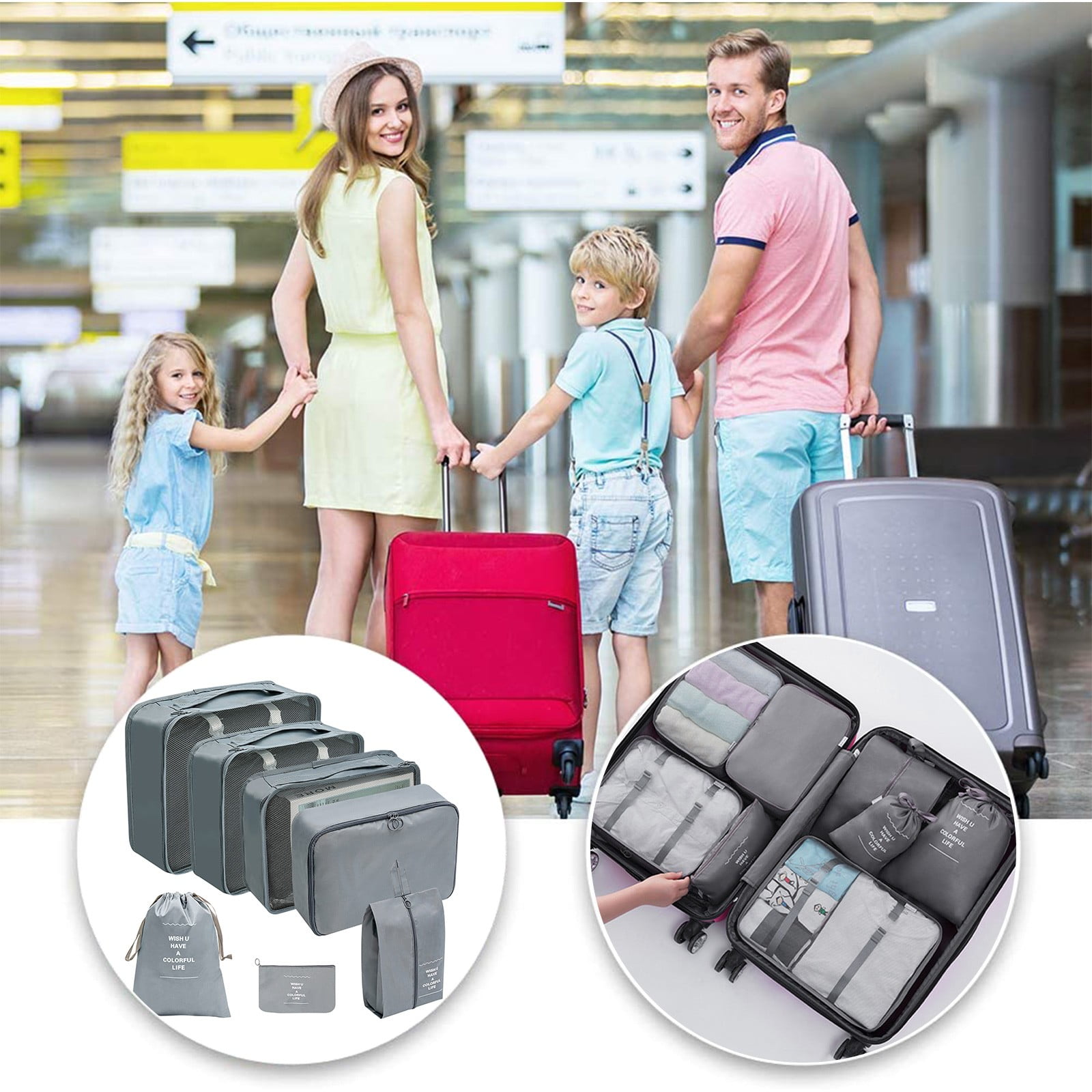 7-Piece Packing Cubes Set Travel Organizer Lightweight Luggage Storage ...