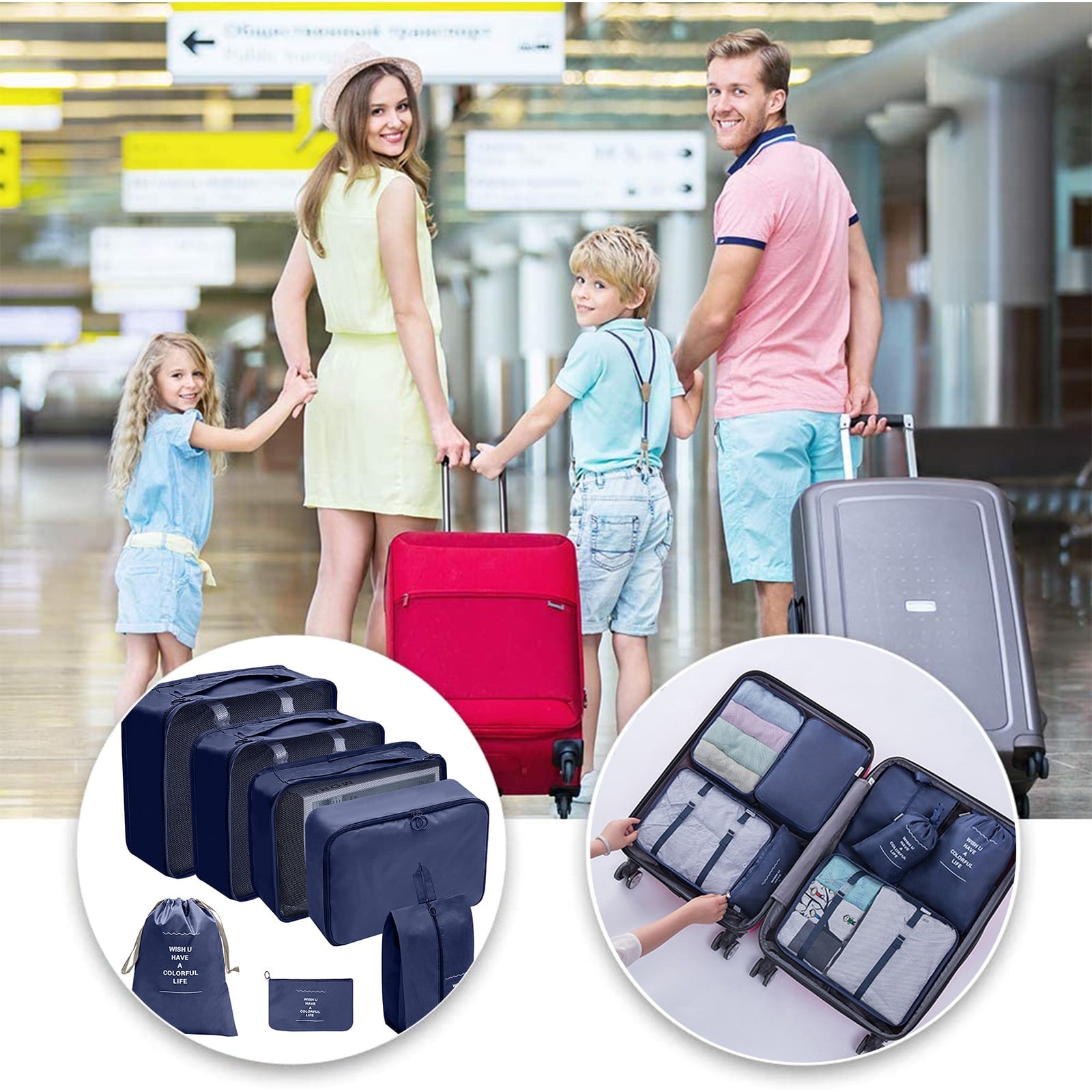 7-Piece Packing Cubes Set Travel Organizer Lightweight Luggage Storage ...