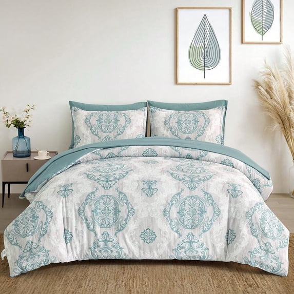 7 Piece Paisley Comforter Set Queen/King - Boho Brown/Blue/Green/Pink ...