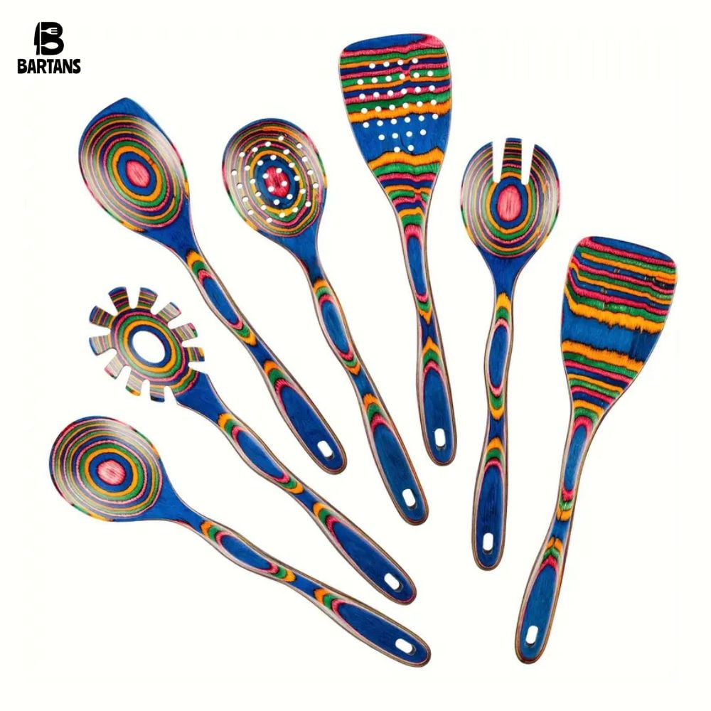 7-Piece Pakkawood Cooking Utensils Set: Non-stick, heat-resistant, and ...