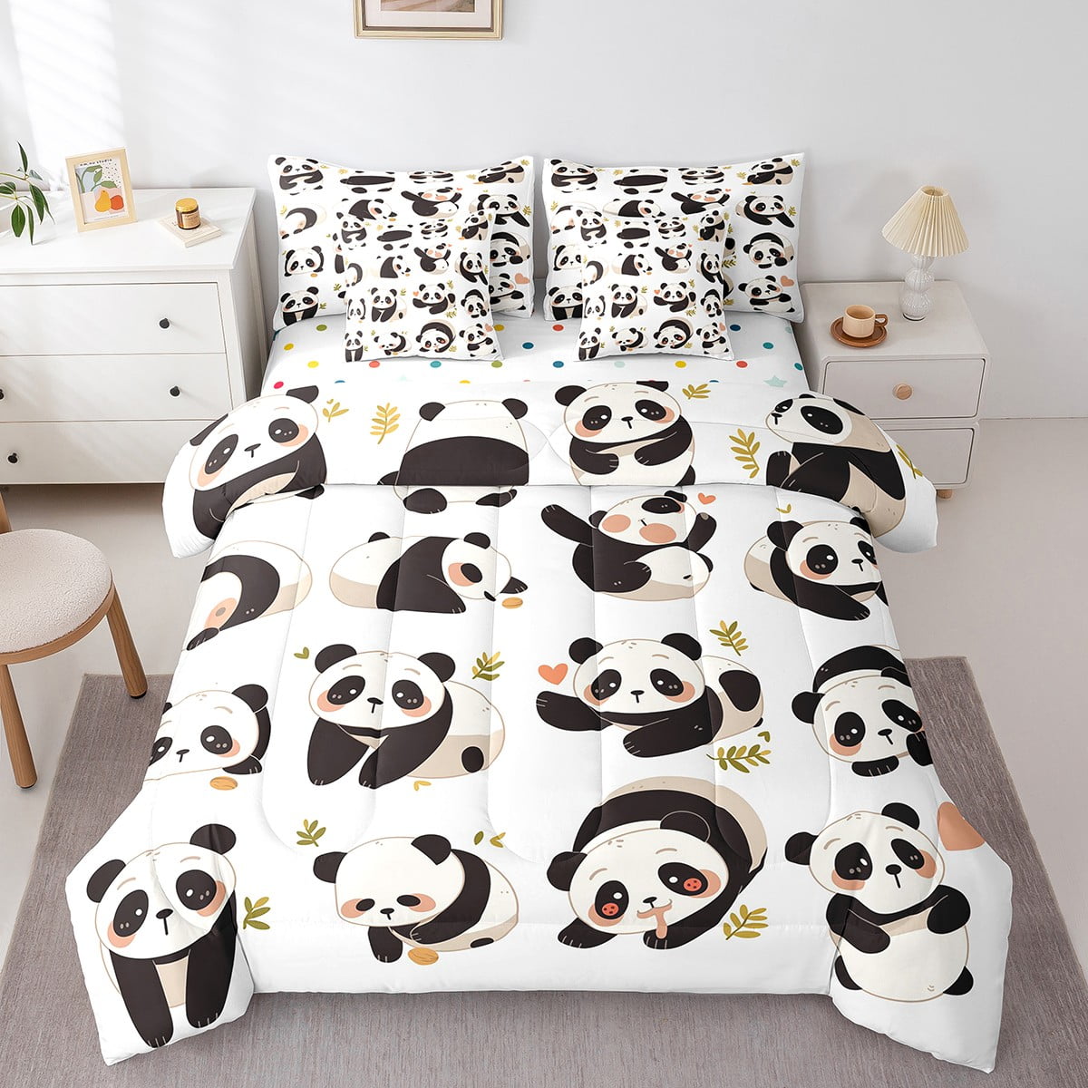 7 Piece Panda Bed in a Bag Queen Size Cute Animal Panda Bedding for ...