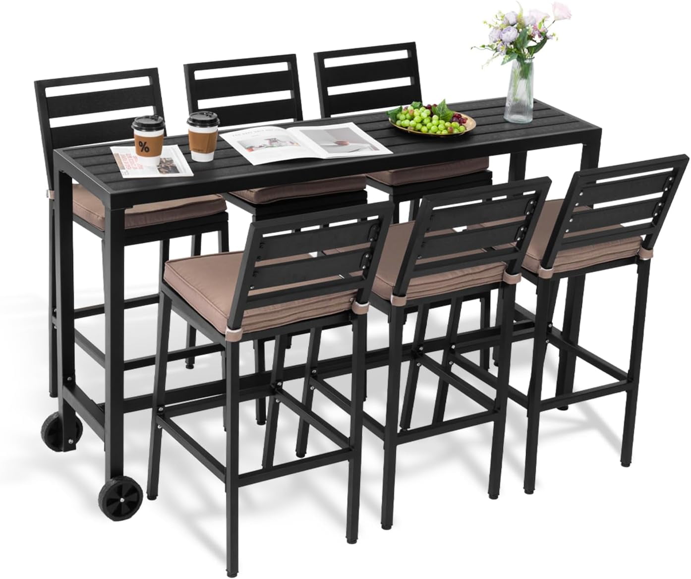 7 Piece Patio Bar Dining Set,Outdoor 63" Durable Bar Height Table ...