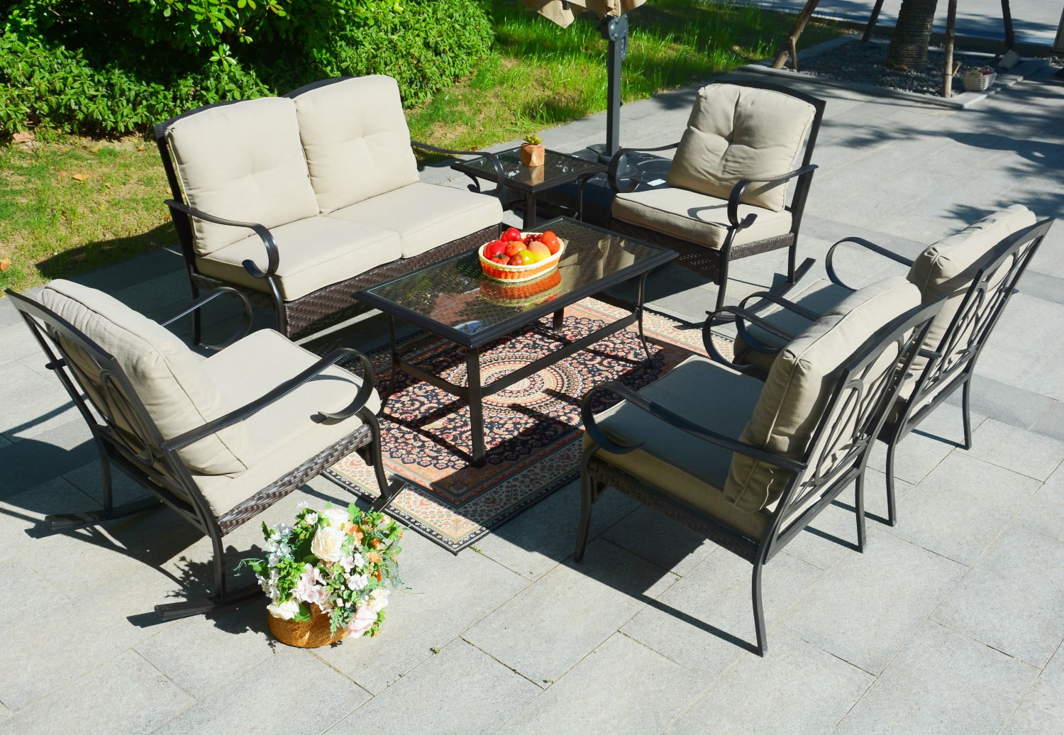 Direct Wicker 7-Piece Patio Conversation Set, Outdoor Rattan Wicker ...