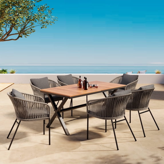 7 Piece Patio Dining Set for 6, Outdoor Furniture Set Includes 59 ...