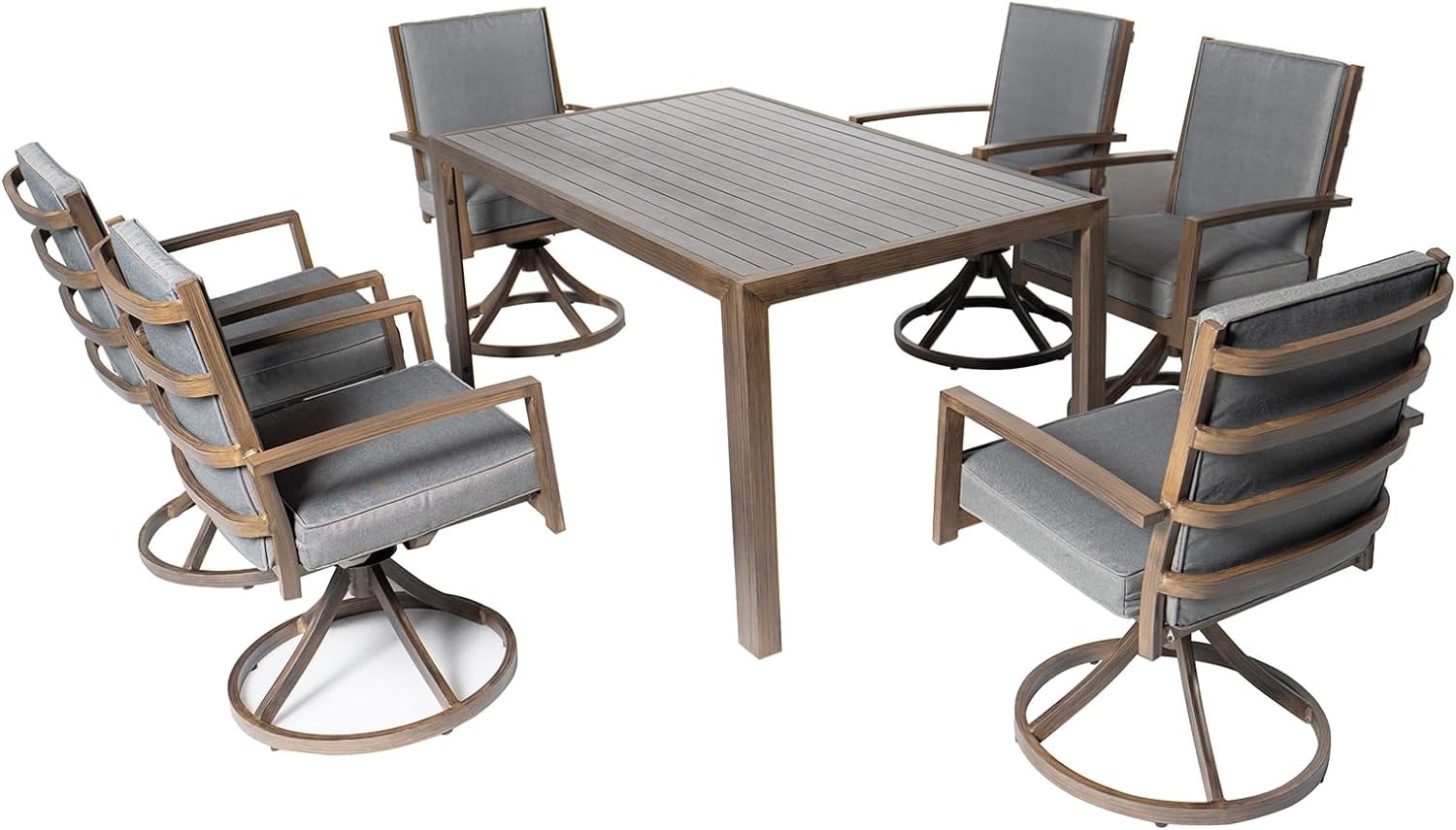 7 Piece Patio Dining Set, Aluminum Outdoor Dining Set with 6 Swivel ...