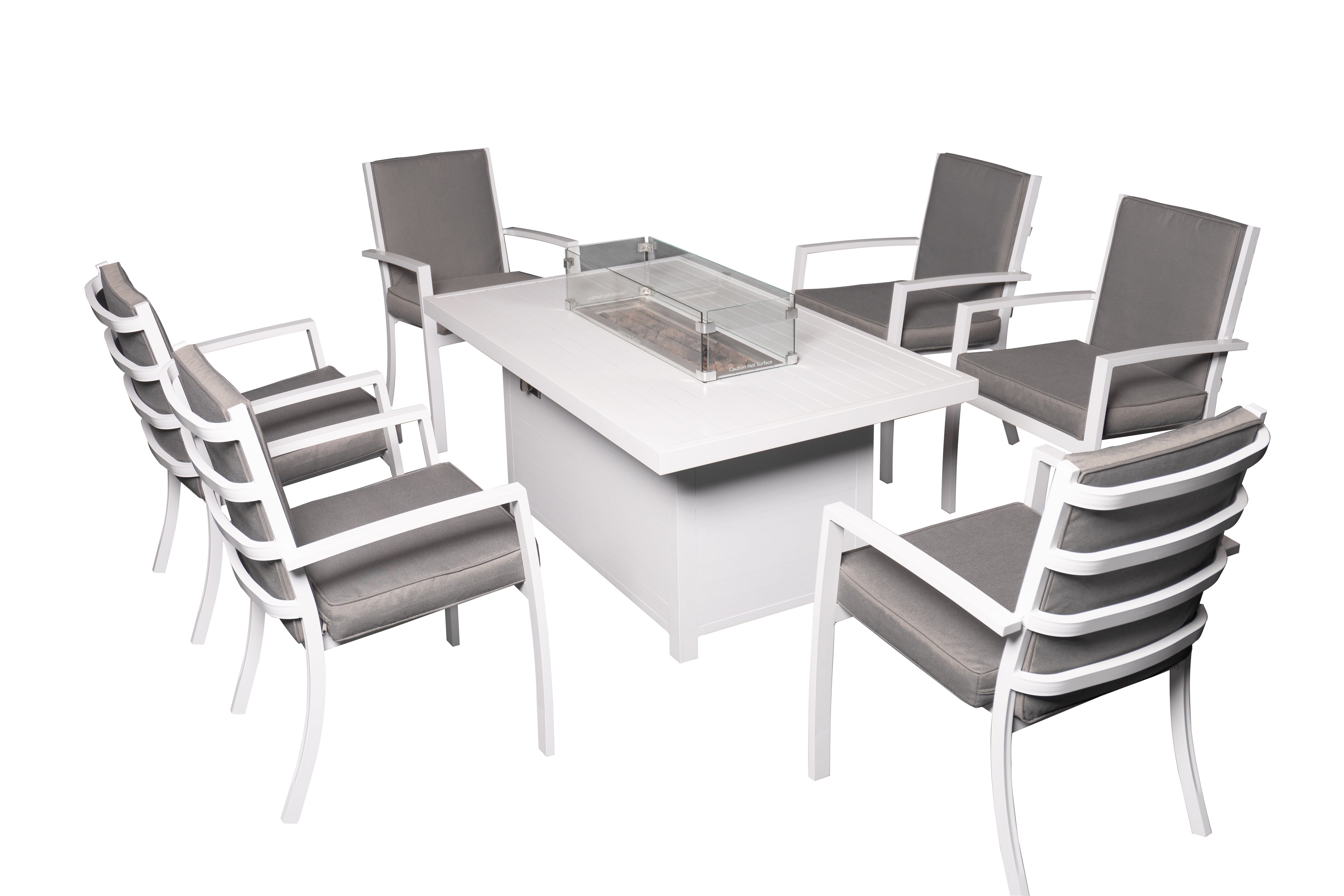 7 Piece Patio Dining Set with Fire Pit Table, Aluminum Outdoor Dining ...