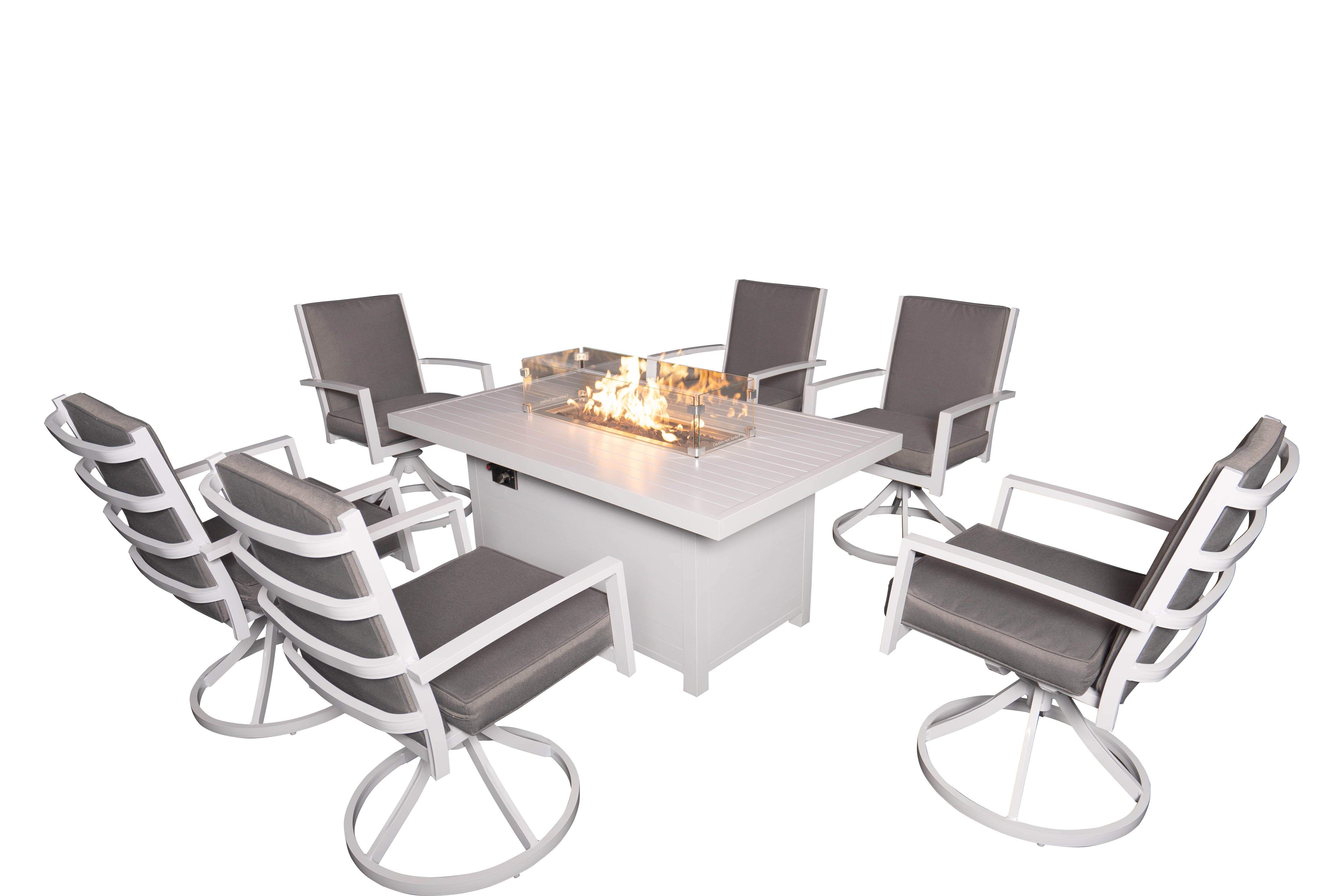 7 Piece Patio Dining Set with Fire Pit Table, Aluminum Outdoor Dining ...