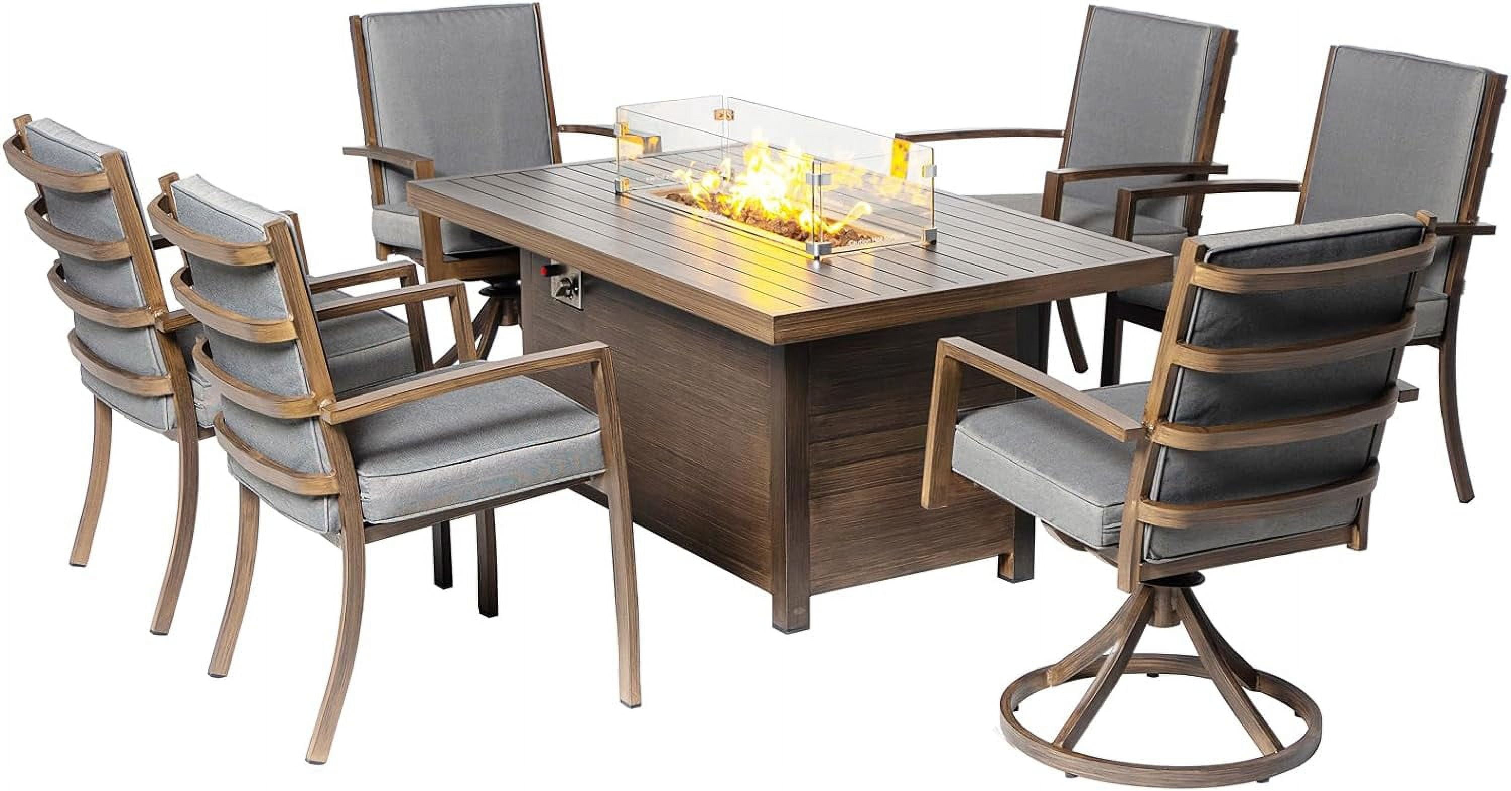 7 Piece Patio Dining Set with Fire Pit Table, Aluminum Outdoor Dining ...