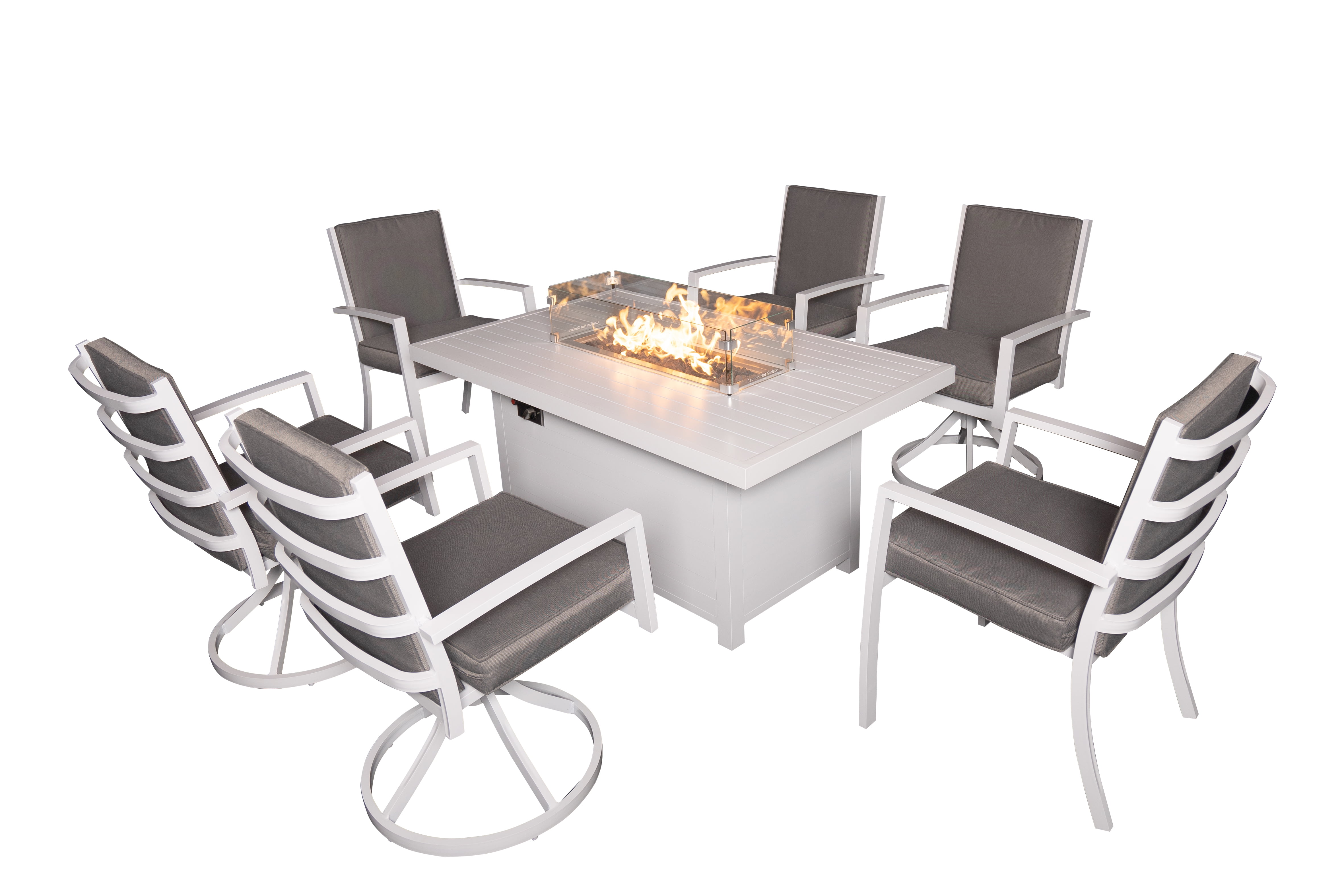 7 Piece Patio Dining Set with Fire Pit Table, Aluminum Outdoor Dining ...