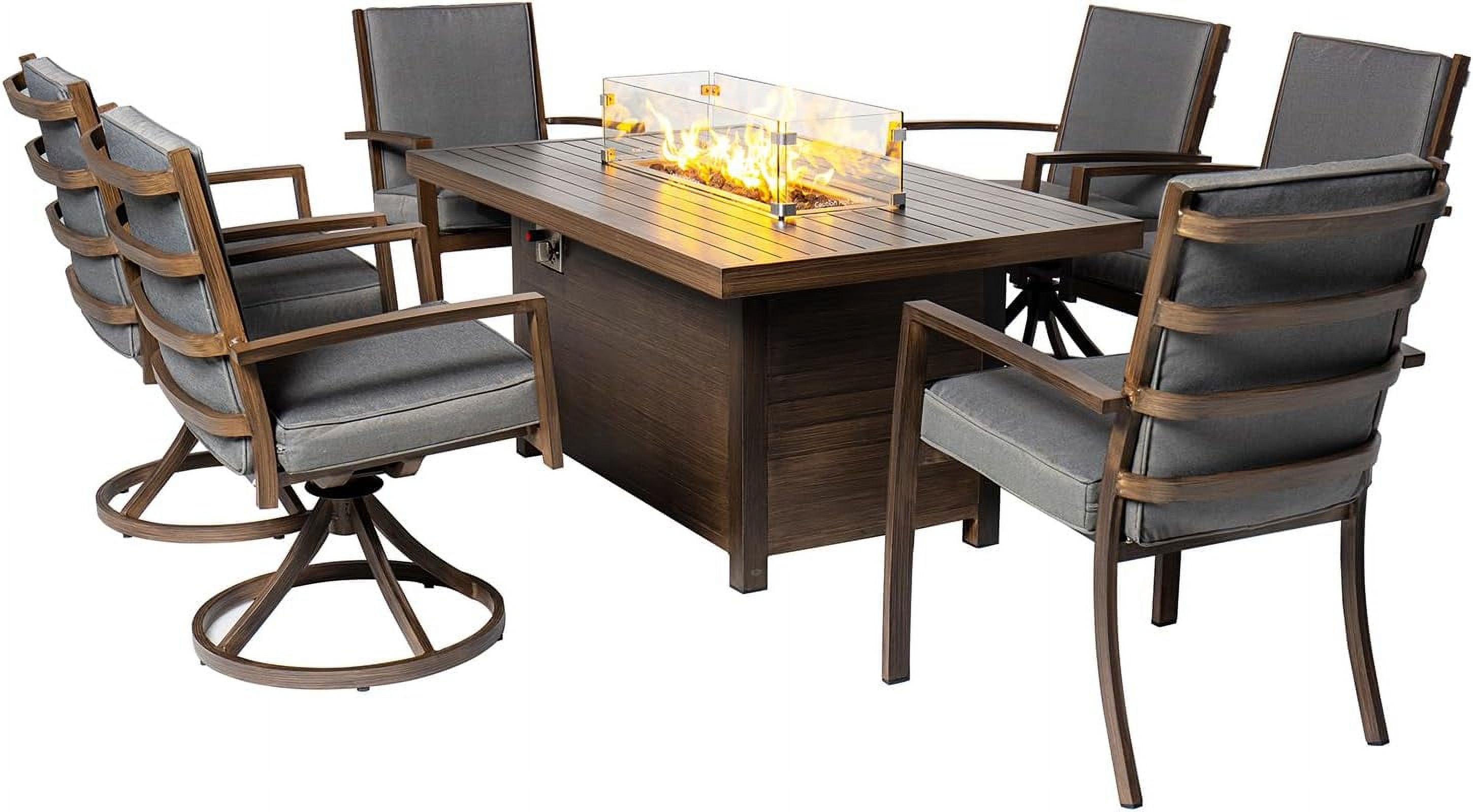 7 Piece Patio Dining Set with Fire Pit Table, Aluminum Outdoor Dining ...