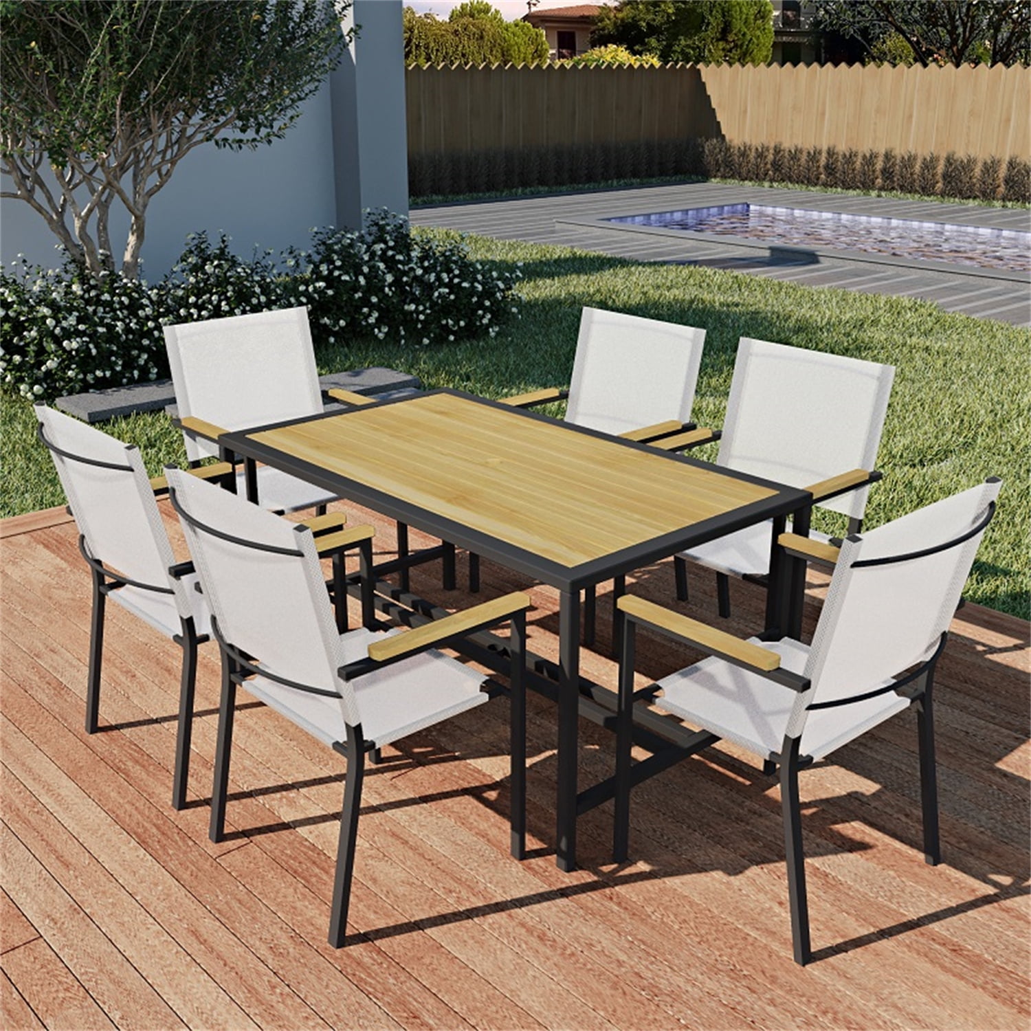 7 Piece Patio Dining Set, Outdoor Dining Furniture Set with Table and ...