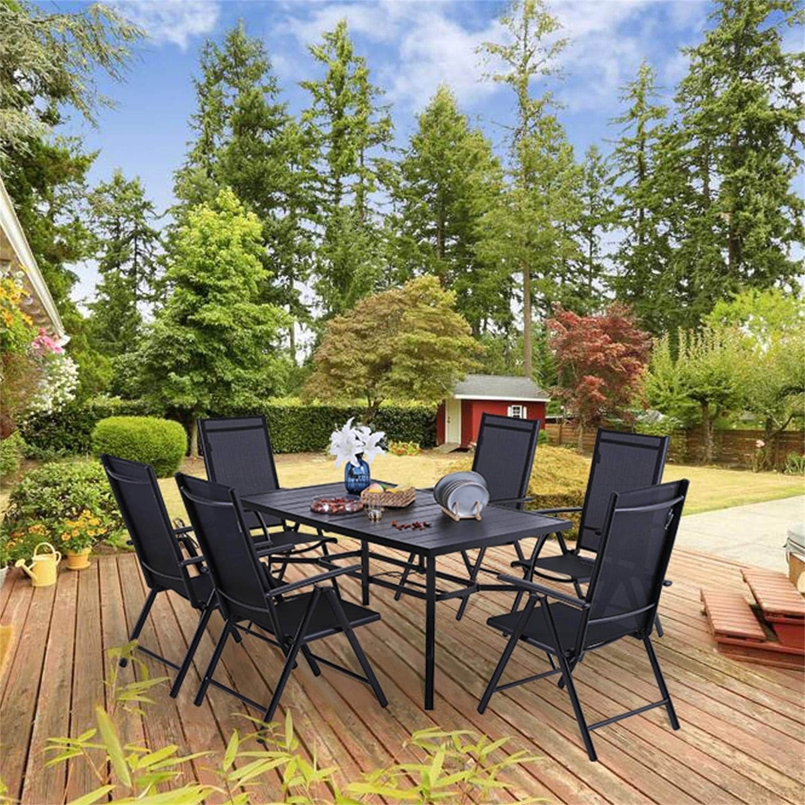 7-Piece Patio Dining Set Rectangle Metal Dining Table with 2.6 ...