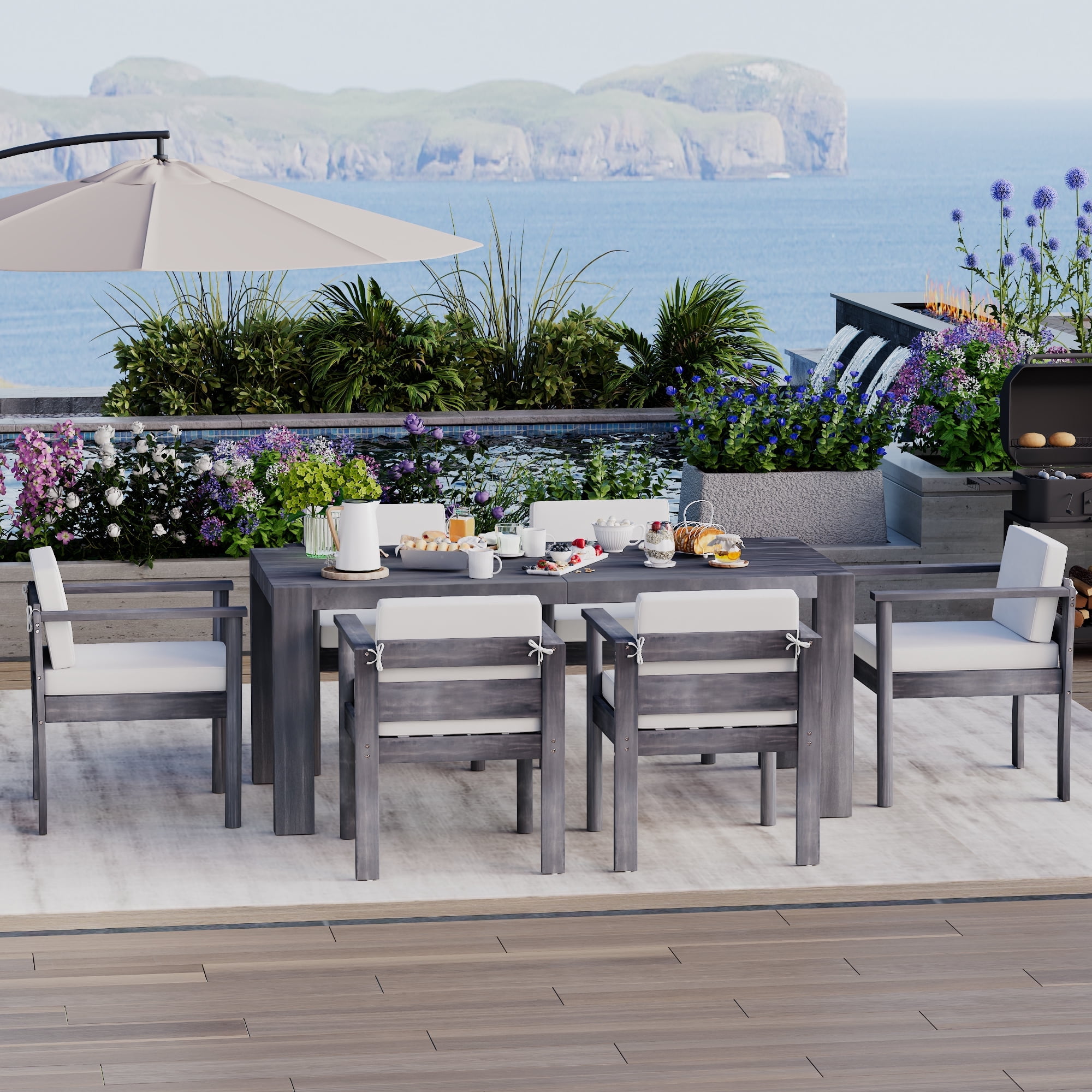 7-Piece Patio Dining Table Set for 6, Outdoor Furniture Sets with 72.8 ...