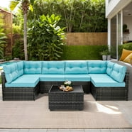 Royalcraft 7pc Outdoor Set, Wicker Rattan Sofa with Cushions & Table ...