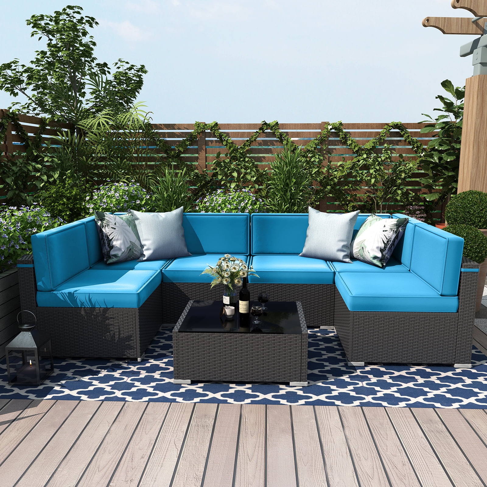 7 Piece Patio Furniture Sets, Outdoor Sectional Patio Conversation Set ...