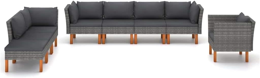 7 Piece Patio Lounge Set with Poly Rattan and Eucalyptus Wood Frame ...