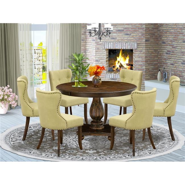 7 Piece Pedestal Dinette Set - Limelight & Distressed Jacobean ...