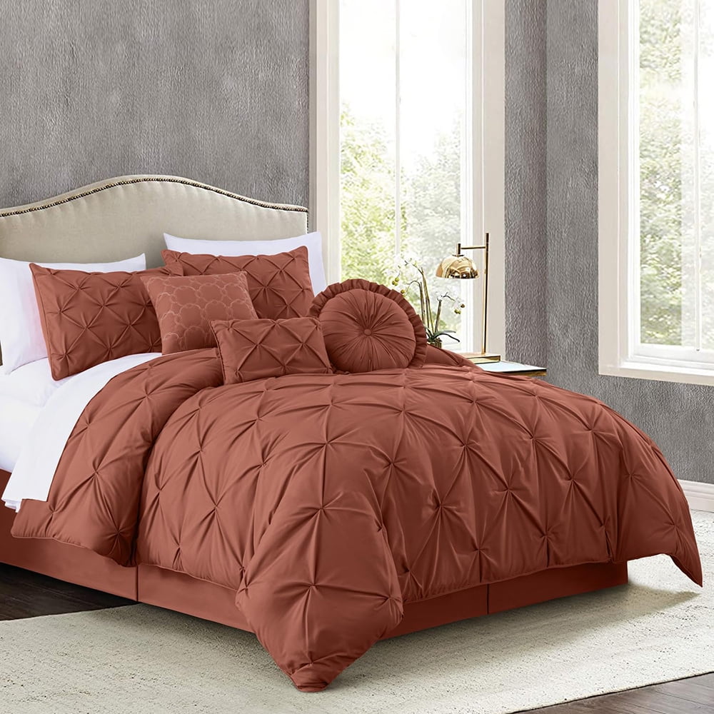 7-Piece Pinch Pleat Pintuck Bedding Comforter Set for Bedroom, Home ...
