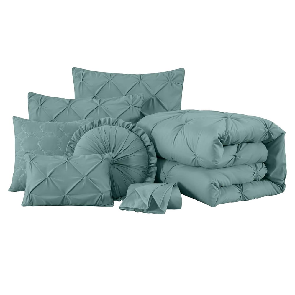 7-Piece Pinch Pleat Pintuck Bedding Comforter Set for Bedroom, Home ...