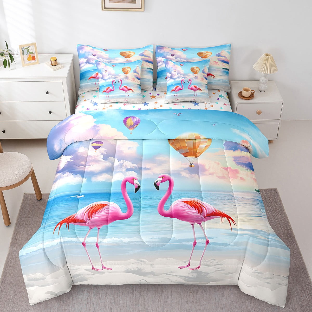 7 Piece Pink Flamingo Bed in a Bag Flamingo Decor Bedding Sets Queen ...