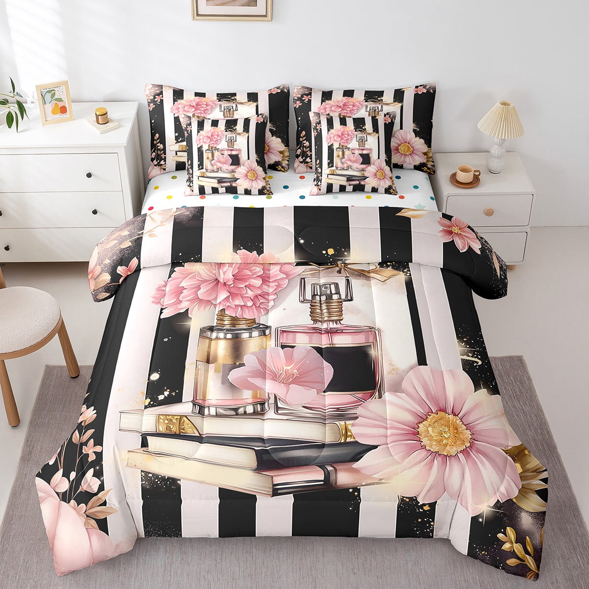 7 Piece Pink Floral Bed In A Bag King Size Modern Fashion Girly ...