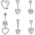 7-Piece Pink Heart Belly Button Ring Set, 14G Surgical Steel Navel ...