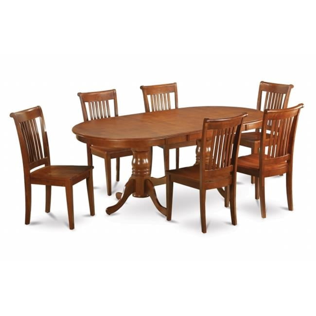 7-Piece Plainville Table with Double Pedestal & 6 Portland Wood Seat ...