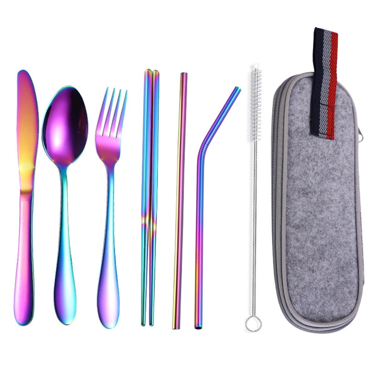 7 Piece Portable Cutlery with Carrying Case, Stainless Steel Travel ...