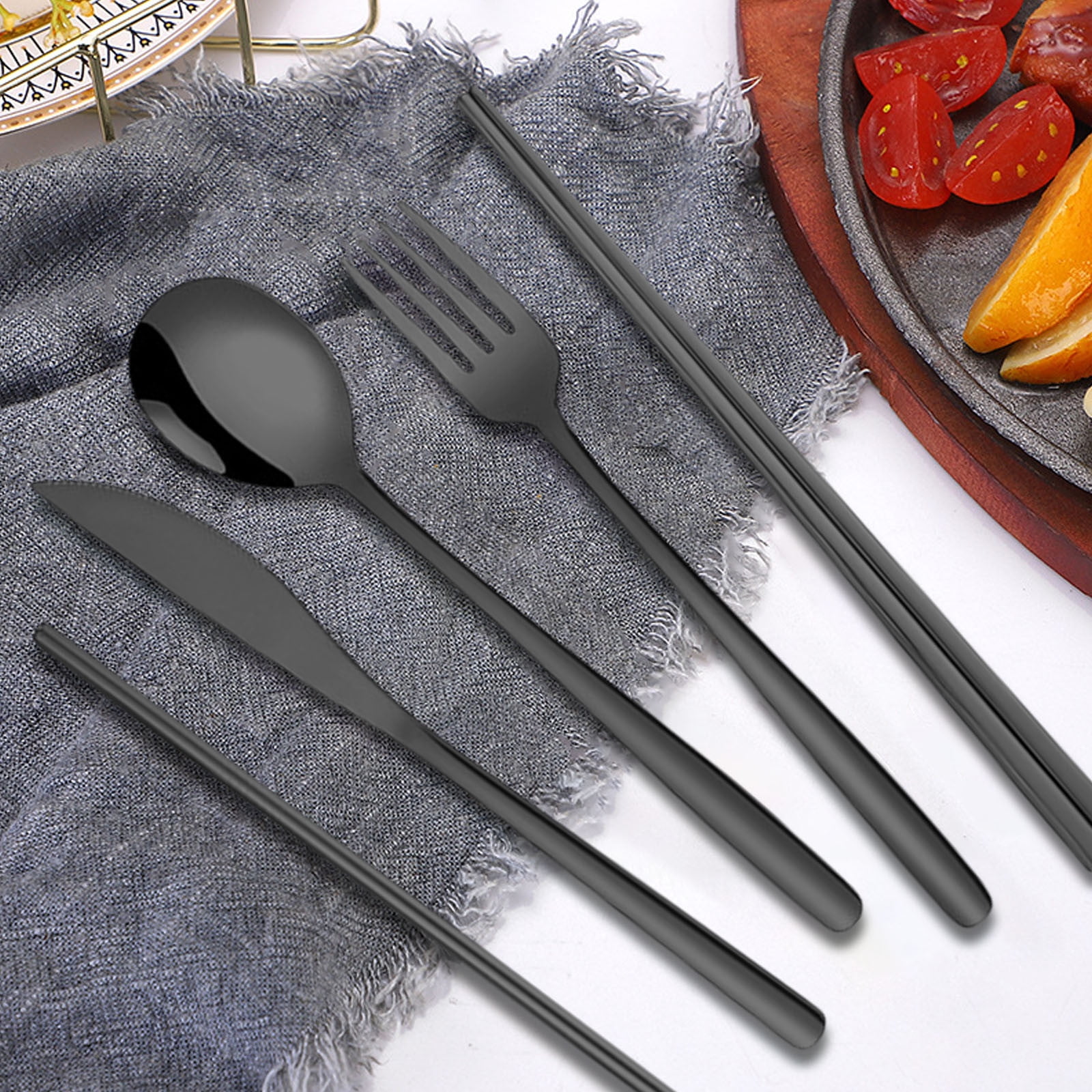 7-Piece Portable Stainless Steel Cutlery Set with Storage Bag, Includes ...