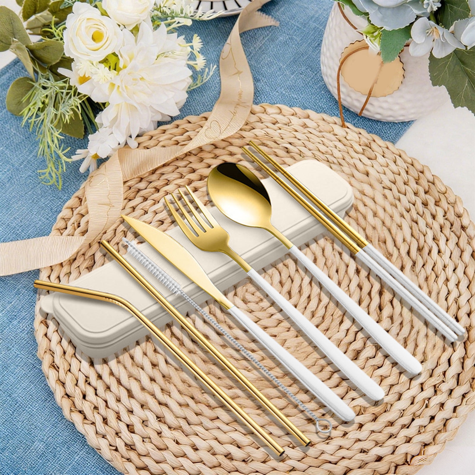 7-Piece Portable Utensil Set, Stainless Steel Travel Cutlery with Case ...