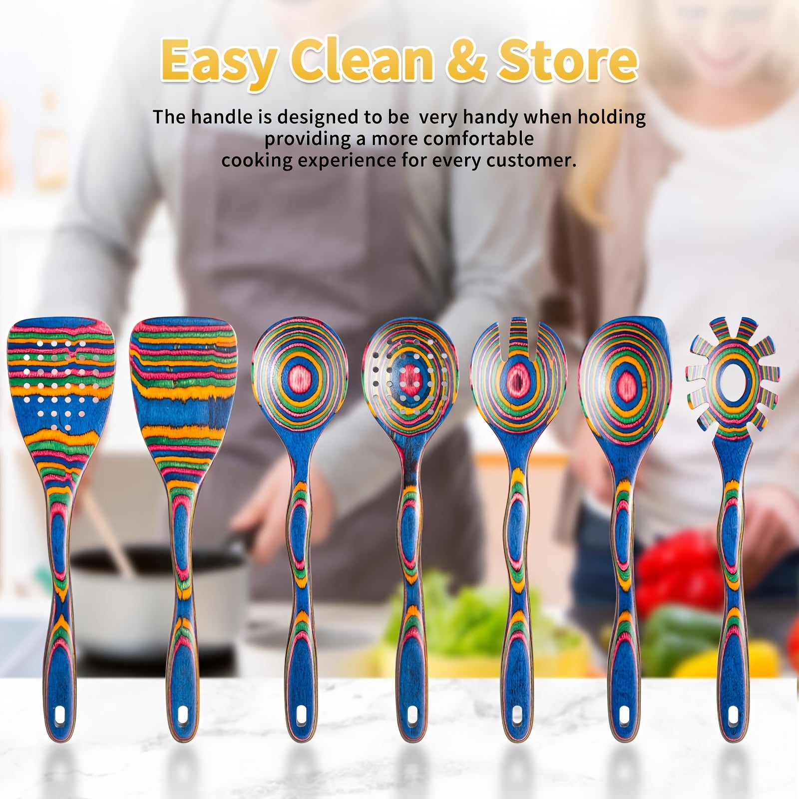 7-Piece Premium Teak Wood Kitchen Utensil Set - Durable, Handcrafted ...