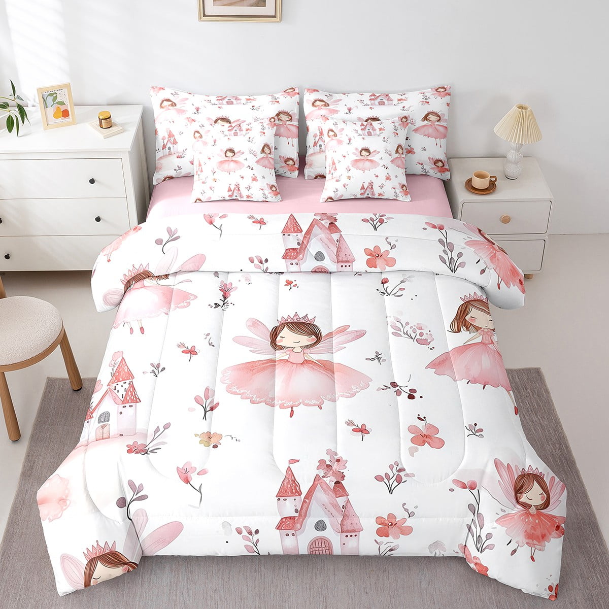 7 Piece Princess Full Bedding Sets For Girls,Ballet Princess Girls ...